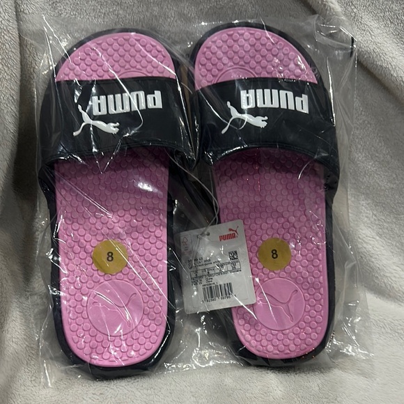 Puma | Shoes | Puma Pink And Black Slide Sandals | Poshmark